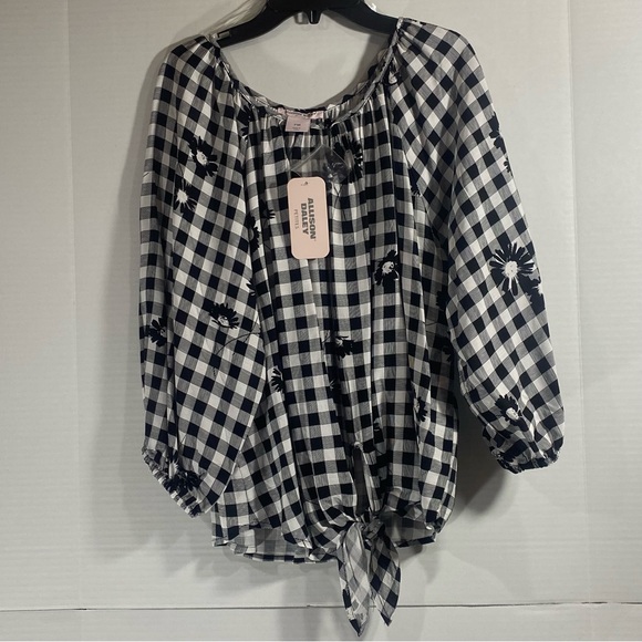 Allison Daley | Tops | Allison Daley Black And White Checkered Blouse ...